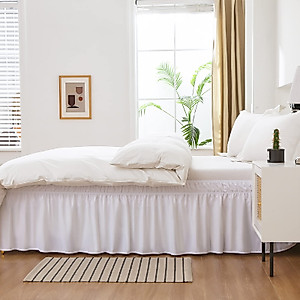 MEILA Wrap Around Bed Skirt Three Fabric Sides Elastic Dust Ruffled 16 Inch Tailored Drop,Easy to Install Fade Resistant-White, Queen/King