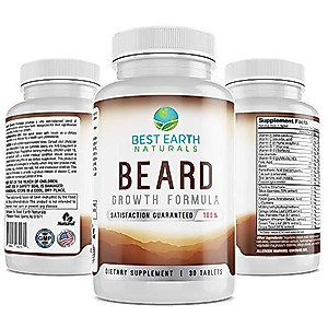 Best Earth Naturals Beard Growth Formula for Men Vitamins, Nutrients, Biotin, Saw Palmetto, and PABA for Facial Hair Growth 30 Count