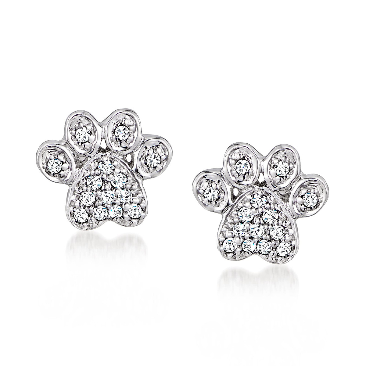 Ross-Simons Diamond-Accented Paw Print Earrings in Sterling Silver