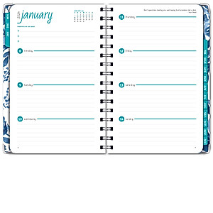 Global Printed Products HARDCOVER 2024 Planner: (November 2023 Through December 2024) 5.5"x8" Daily Weekly Monthly Planner Yearly Agenda Bookmark, Pocket Folder & Sticky Note Set (Blue Bloom)