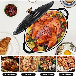 Enameled Cast Iron Oval Dutch Oven, 7 qt Oval Dutch Oven Pot with Lid and Dual Handles for Braising, for Braising, Broiling, Bread Baking, Frying, Black