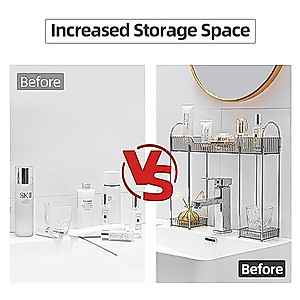 YCIA&DONE Bathroom Countertop Organizer Over The Faucet, Narrow Counter Organizer Above Sink, Table Mounted Faucet Sink Shelf for Bathroom, Kitchen, Toilet, Laundry(Smoky Gray)