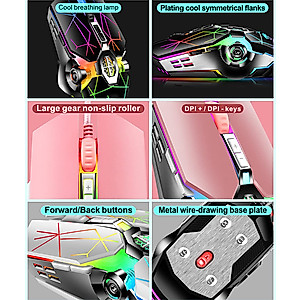 Mechanical Gaming Keyboard and Mouse Combo, 87 Key Retro Punk Typewriter-Style,Blue Switch RGB Rainbow Backlit Keyboard,Cool Breathing Light Lightweight Gaming Mouse for Game and Office,Pink