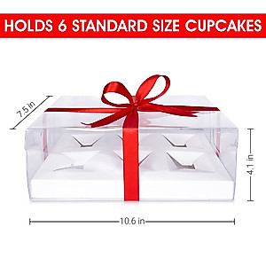 C.W.B Sweets (6 pack x 6 sets) Cupcake Box, Holds 36 total Cupcakes, Transparent White Cupcake Boxes, Clear Disposable Cupcake Container, 6 Cupcake Holder, 6 pack with Ribbon.