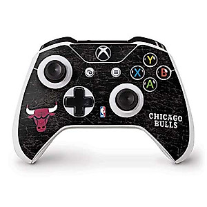 Skinit Decal Gaming Skin Compatible with Xbox One S Controller - Officially Licensed NBA Chicago Bulls Black Distressed Design