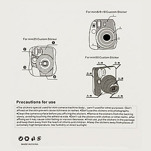 6 Decorative Camera Stickers Compatible with Your Fujifilm Mini Cameras – Color Variety: Light Blue, Pink, Purple, Turquoise, White, Yellow – Deluxe Bundle