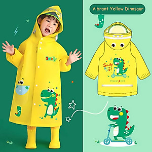 Kids Raincoat Boys Girls Rain Jacket Hooded Dinosaur Poncho Waterproof Coat Outdoor Sports,Yellow S, 2-3T
