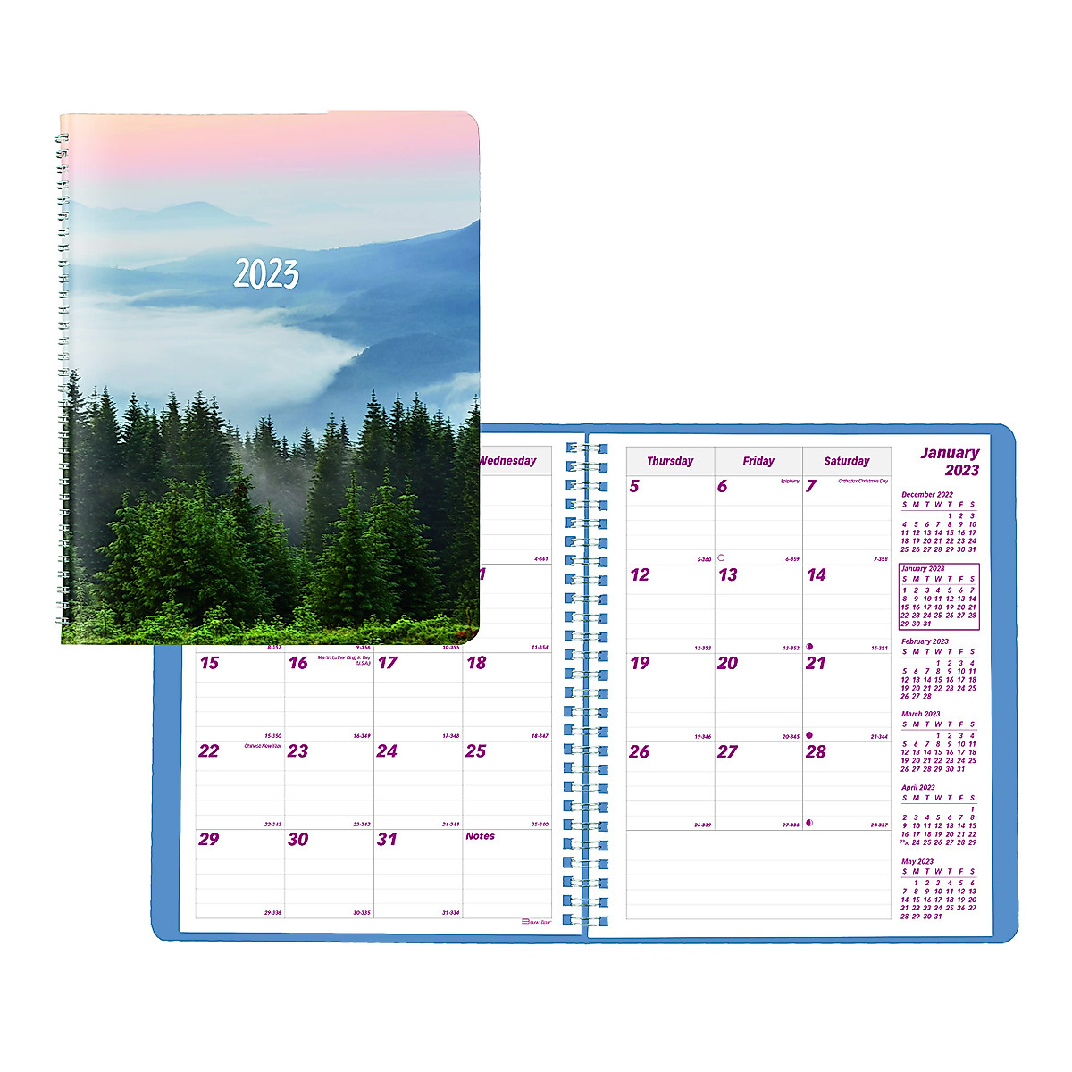 Brownline 2023 Essential Monthly Planner, 14 Months, December 2022 to January 2024, Twin-Wire Binding, 8.875" x 7.125", Mountain Green (CB1200G.03-23)