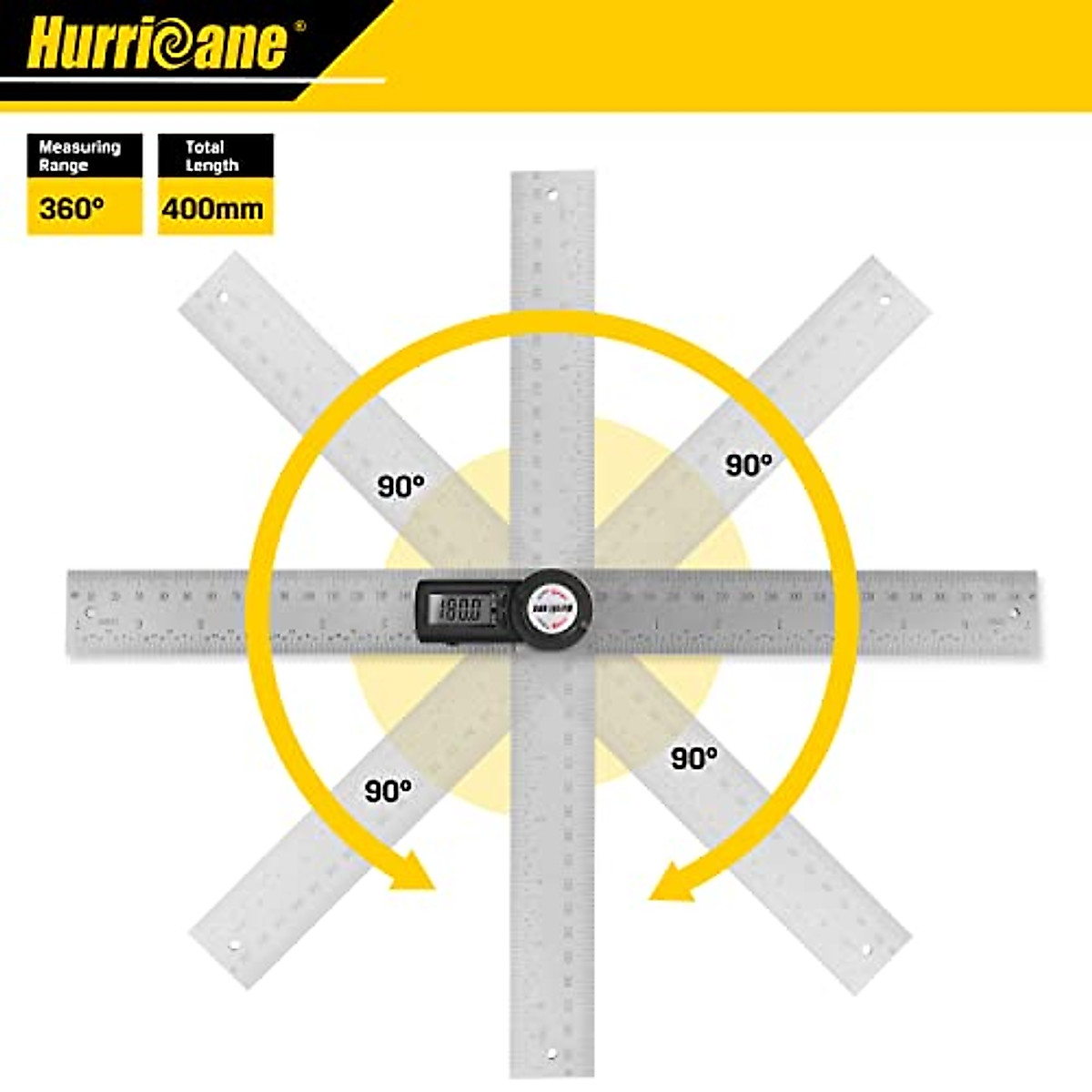 HURRICANE Digital Angle Finder Protractor, 2 In 1 Digital Level and Angle Gauge, 7 Inch / 200mm Stainless Steel Measuring Ruler with Large LCD Display for Woodworking, Crown Molding and Daily Use