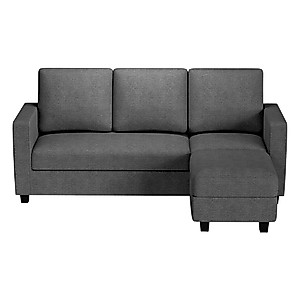 JUMMICO Convertible Sectional Sofa Couch, Fabric L-Shaped Sofa with 3 Seats, Removable Ottoman, Small Sofa for Small Apartments, Living Rooms and Offices (Deep Grey)
