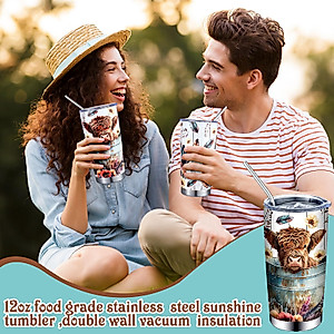 Tiangrid 6 Pcs Western Highland Cow Gifts for Women Include 20 oz Highland Cow Stainless Steel Tumbler with Lid Straw Cosmetic Bag Throw Blanket Keychain Socks Handbag for Highland Cow Lover