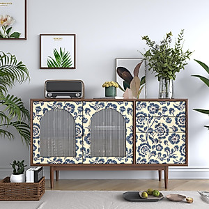Blue Floral Wallpaper Peel and Stick Wallpaper Floral Contact Paper for Cabinets 17.3”×78.8” Wallpaper Self Adhesive Removable Wallpaper for Bathroom Sticker Pull and Stick on Wallpaper Vinyl Film