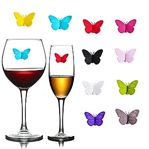 Butterfly Wine Glass Charms Wine Markers Silicone Drink Glass Bottle Charms with Suction Cup 12 Set Wine Tags Stickers for Dinner Parties Wine Tasting Party Wine Gift 3D Butterfly Wine Charms
