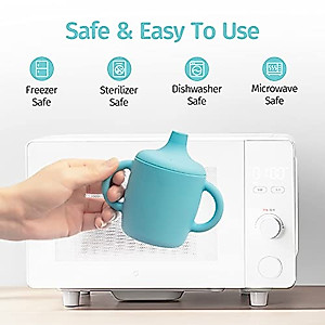 Silikong 8 Oz Silicone No Spill Sippy Cups For Toddlers and Babies | Dishwasher and Microwave Safe | 2 Pack (Green/Blue)