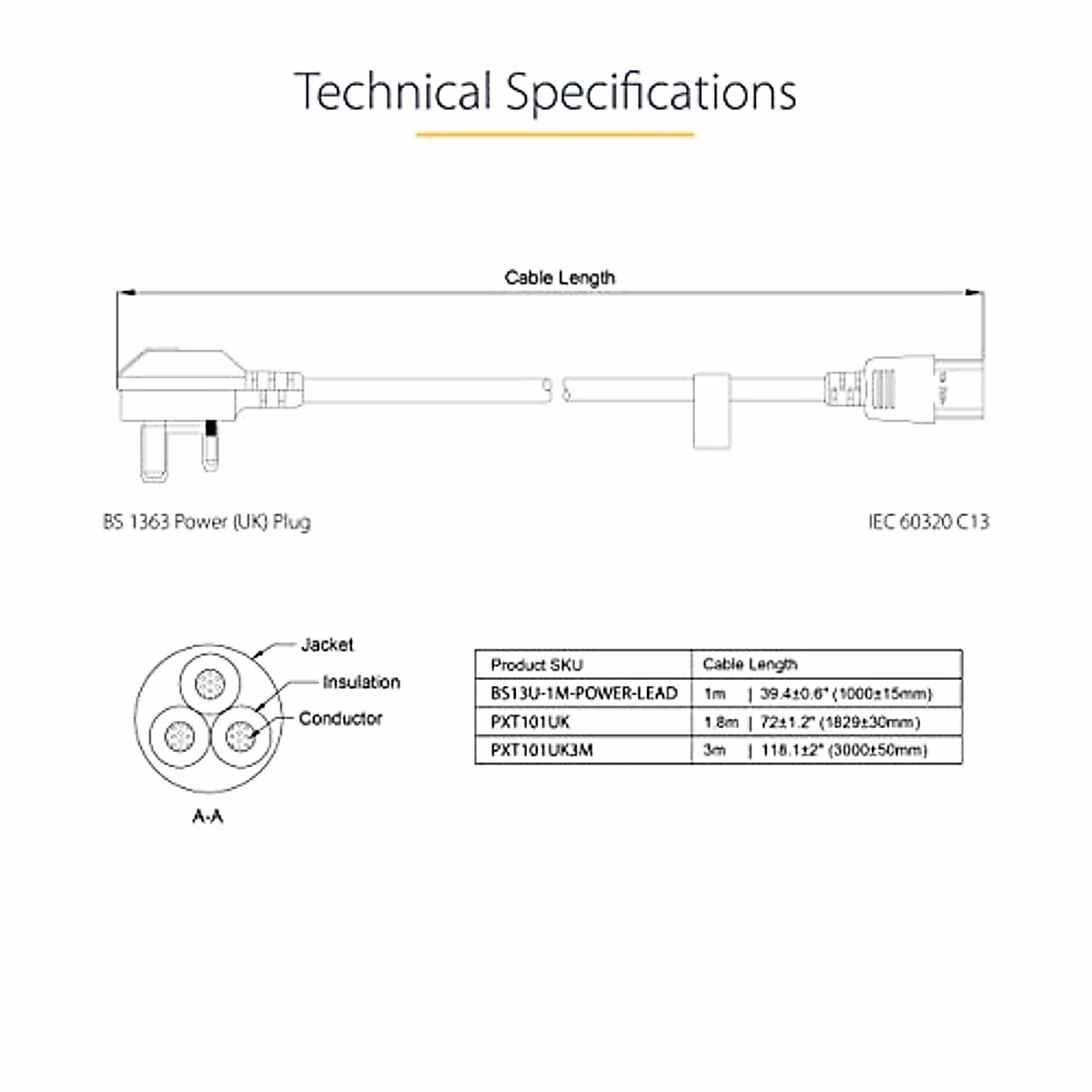 StarTech.com 6ft (1.8m) UK Computer Power Cable, 18AWG, BS 1363 to C13, 10A 250V, Black Replacement AC Power Cord, Kettle Lead / UK Power Cord, PC Power Supply Cable, TV/Monitor Power Cable (PXT101UK)