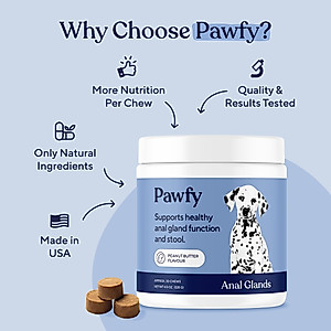 Pawfy Anal Gland Chews for Dogs | Natural No Scoot Remedy with Probiotics – Helps with Constipation, Digestive Health, and Gas Relief | Promotes Healthy Poops & Comfort - 30 Dog Supplements