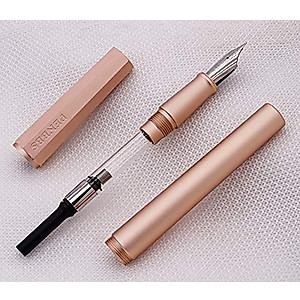 erofa Penbbs 350 Fountain Pen Fine Nib with Rollerball Pen Nib Pen Set & Box - Metallic Rose Golden Alloy Anode Octagonal