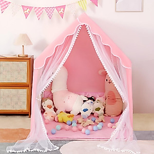 Kids Tent Play Tents for Toddler Children Indoor and Outdoor Large Pink Girls Princess Playhouse Castle with Windows Kids Room Furniture 47" L × 40" W × 52" H