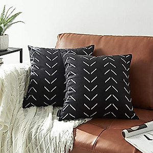 Nestinco Set of 2 Boho Pillow Covers 16 x 16 inches Black Square Pillow Covers with White Arrows Print Polyester Blend Decorative Throw Pillow Covers Sofa Cushion Cases