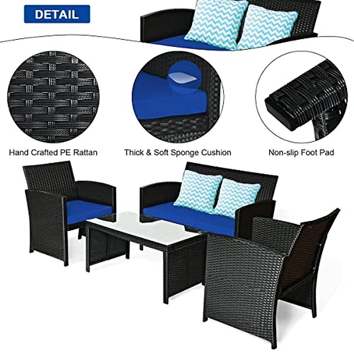 LIRUXUN 8pcs Patio Rattan Furniture Conversation Set Cushion Sofa Table Garden Loveseat Coffee Table