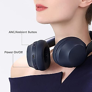 Active Noise Cancelling Headphones, REETEC Wireless Over Ear Bluetooth Headphones with Microphone ANC Headphones Long Playtime Hi-Fi Deep Bass Earphones Headset for TV Airplane Travel - Navy Blue