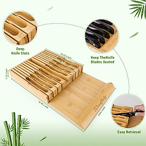 Woodfinity Bamboo Knife Drawer Organizer, Knife Drawer Organizer Insert, Kitchen Drawer Knife Holder for 12 Knives and and 1 Sharpening Steel (Without Knives)