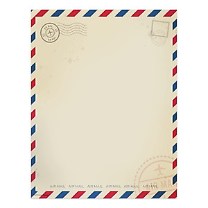 Vintage Air Mail Letterhead / 50 Sheets 8.5" x 11" Rustic Paper/Travel Themed Stationery/Red And Blue Striped Design