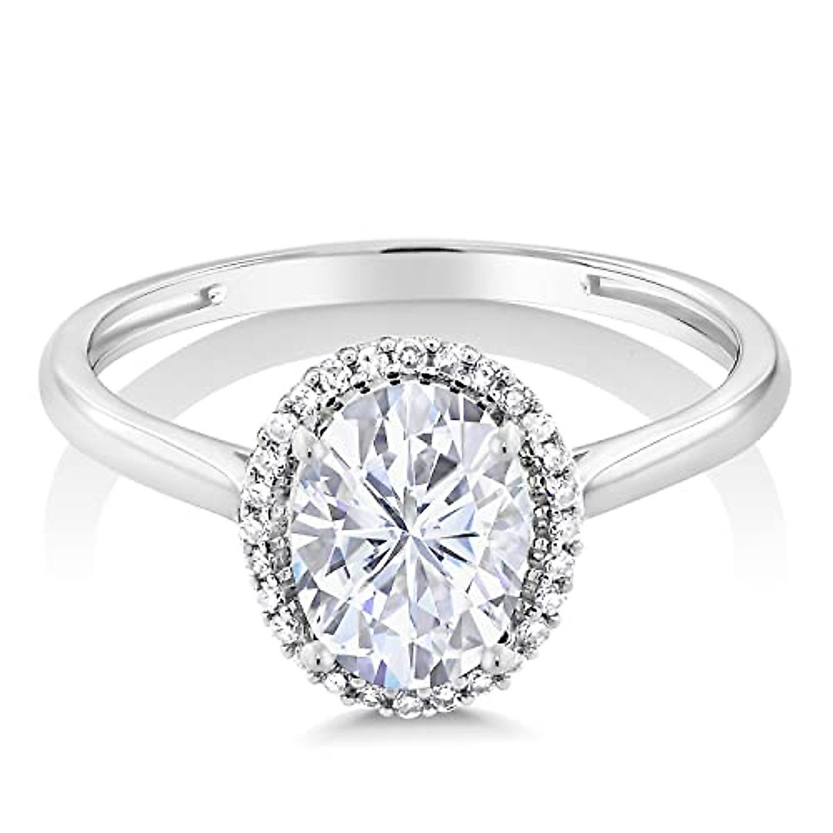 Gem Stone King 10K White Gold 8X6MM Oval Gemstone Birthstone & White Diamond Halo Engagement Ring | Wedding Anniversary Promise White Gold Ring For Women | Size 5,6,7,8,9