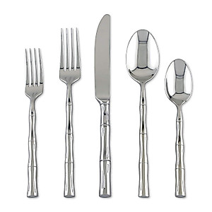 UPware 45-Piece Bamboo Shaped Flatware Set, 18/8 Stainless Steel Silverware Cutlery Set, Service for 8 with Serving Set, Mirror Polished, Dishwasher Safe (Bamboo)