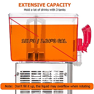 Towallmark 7.9 Gal/30L Commercial Beverage Dispenser Cooler, 3 Tanks Cold Drink Dispenser with Thermostat Controller 45℉-54℉, Stainless Steel Drink Machine for Restaurant Bar Home Party