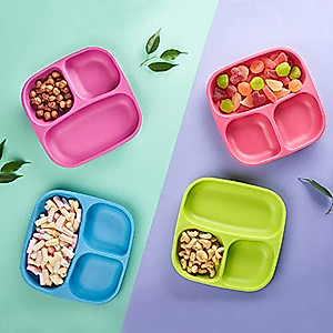 GET FRESH Bamboo Kids Divided Plates Set – 2-Pack 3 Compartment Bamboo Childrens Plates for Kids Meals – Reusable Bamboo Toddler Divided Plates Set – Colorful Bamboo Kids Dinnerware Sectioned Plates