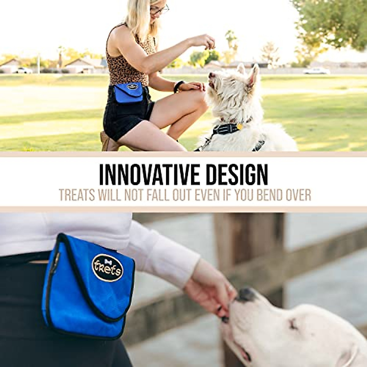 Woofhoof Dog Treat Pouch, Blue Training Treat Pouch - Clip On Dog Treat Holder, Innovative No Spill Design, Magnetic Flap, Expandable Gusset, Made of Durable Nylon, Machine Washable