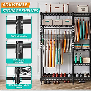 PUNION Wire Garment Rack, Heavy Duty Clothes Rack for Hanging Clothes, Metal Clothing Rack, Compact Freestanding Wardrobe Closet with Shelves Racks