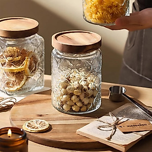 Custde Vintage Glass Jar, 23.7oz Airtight Glass Storage Jar with wooden Lid Glass Food Storage Containers for Kitchen Counter, Decorative Jar for Coffee, Tea, Sugar, Candy Jar, Cute Jar