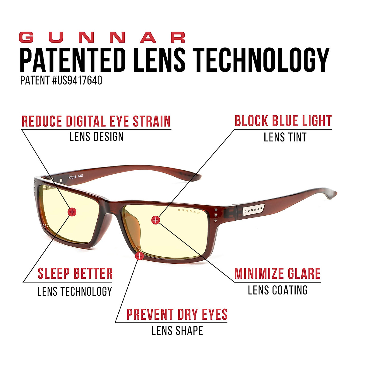 GUNNAR - Premium Gaming and Computer Glasses - Blocks 65% Blue Light - Riot, Espresso, Amber Tint