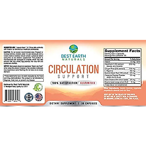 Best Earth Naturals Circulation Support Supplement with Butchers Broom, Horse Chestnut, Vitamin B3, Hawthorne, Ginger Root, Sweet Orange Extract, and More - 30 Count