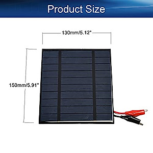 Heyiarbeit 1 Piece 5V 2.5W Mini polysilicon epoxy Resin DIY Solar Panel Module 130mm x 150mm/5.12" x 5.91" with Alligator Clip Port for Current Output