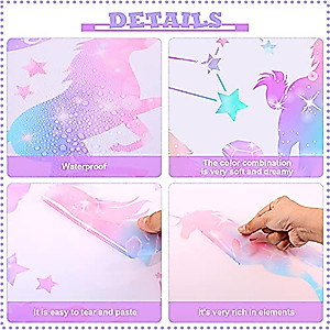 4 Sheets of Unicorn Peel and Stick Wall Decal Glitter Unicorn and Fairy Wall Stickers Cartoon Wall Decals Removable DIY for Bedroom Playroom Living Room Decor, Unicorn and Fairy