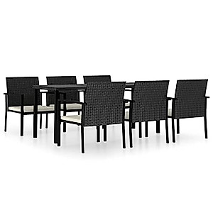 YUHI-HQYD 7 Piece Patio Dining Set,Balcony Bar,Party Furniture,Comfortable Casual Furniture,Suitable for Balcony, Deck, Backyard, Patio, Garden, Poolside, etc. Poly Rattan Black