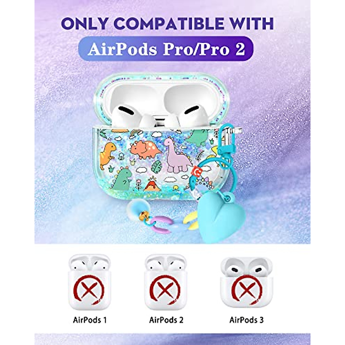 Kokaaee for Airpod Pro & Pro 2 Case Cover Cute Funda Kawaii Women Aesthetic Protector Girls Girly Liquid Glitter Bling Sparkly Design Estuche Keychain Y2K for Apple Airpod Pro 1/2 Cases