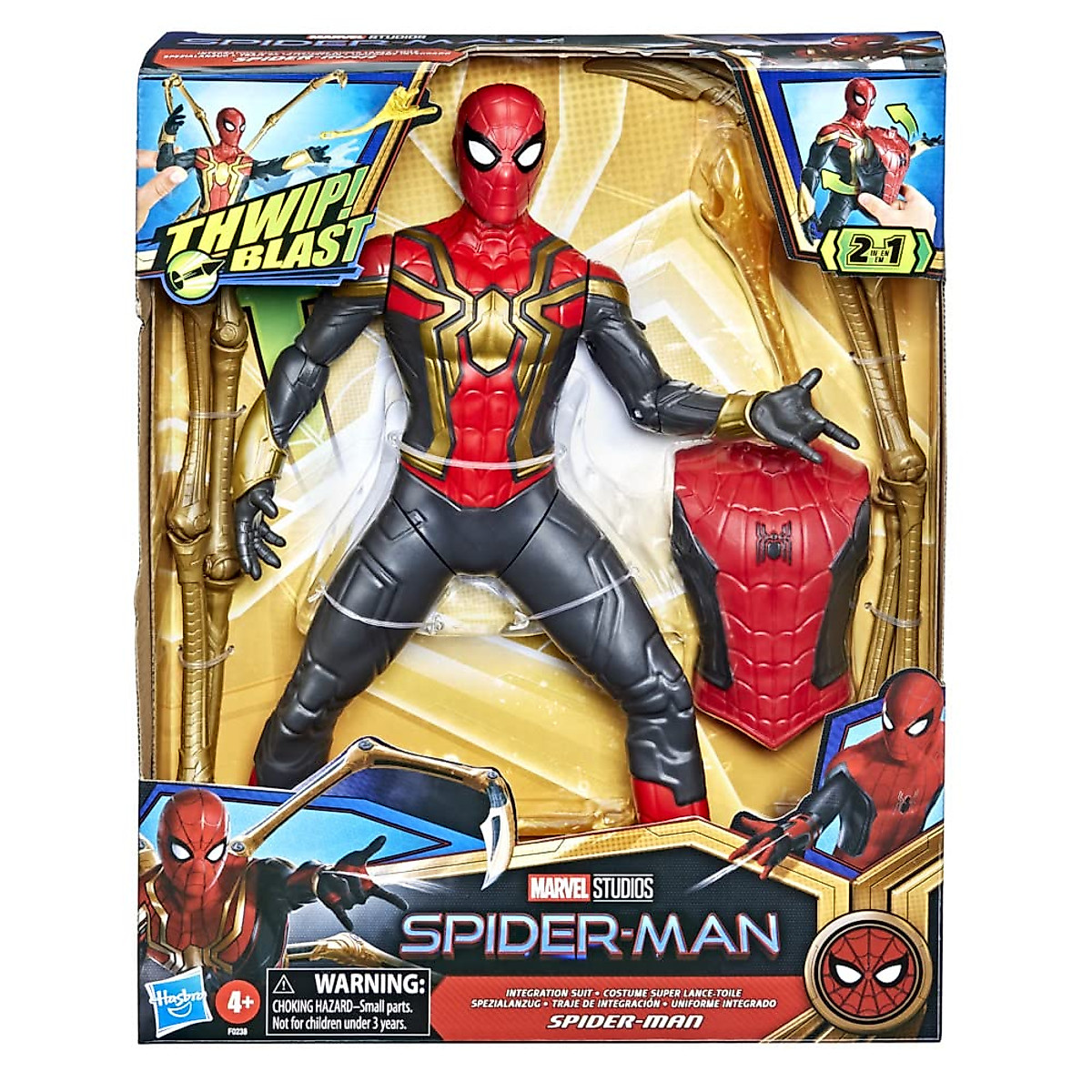 Spider-Man Marvel Deluxe 13-Inch-Scale Thwip Blast Integrated Suit Action Figure, Suit Upgrades, and Web Blaster Accessory
