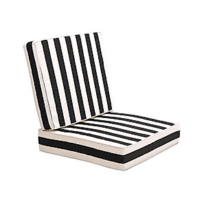 LebenLiebe Outdoor Seat Cushions Set for Patio Furniture Deep Seating Patio Cushion Set Weather-Resistant Thick Cushions 25.6" W x 25.6" D x 5”T,Black Stripes