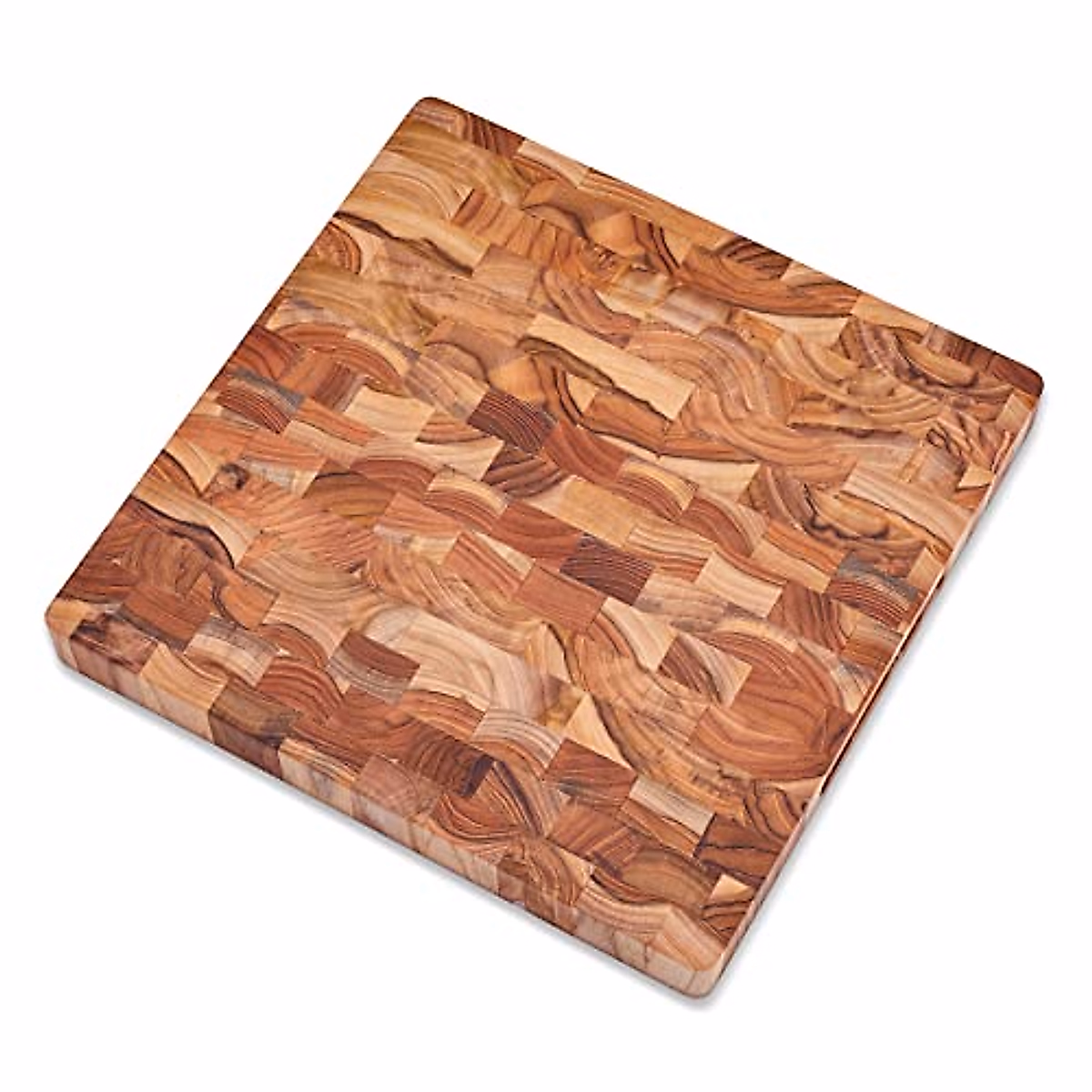 Weekolor, Square Butcher Block Cutting Board, Teak Wood End Grain, Thick Prep Station 14x14x1.5 in, Juice Groove, Reversible Charcuterie Board, Vegetable, Fruit, Bread Cheese Board