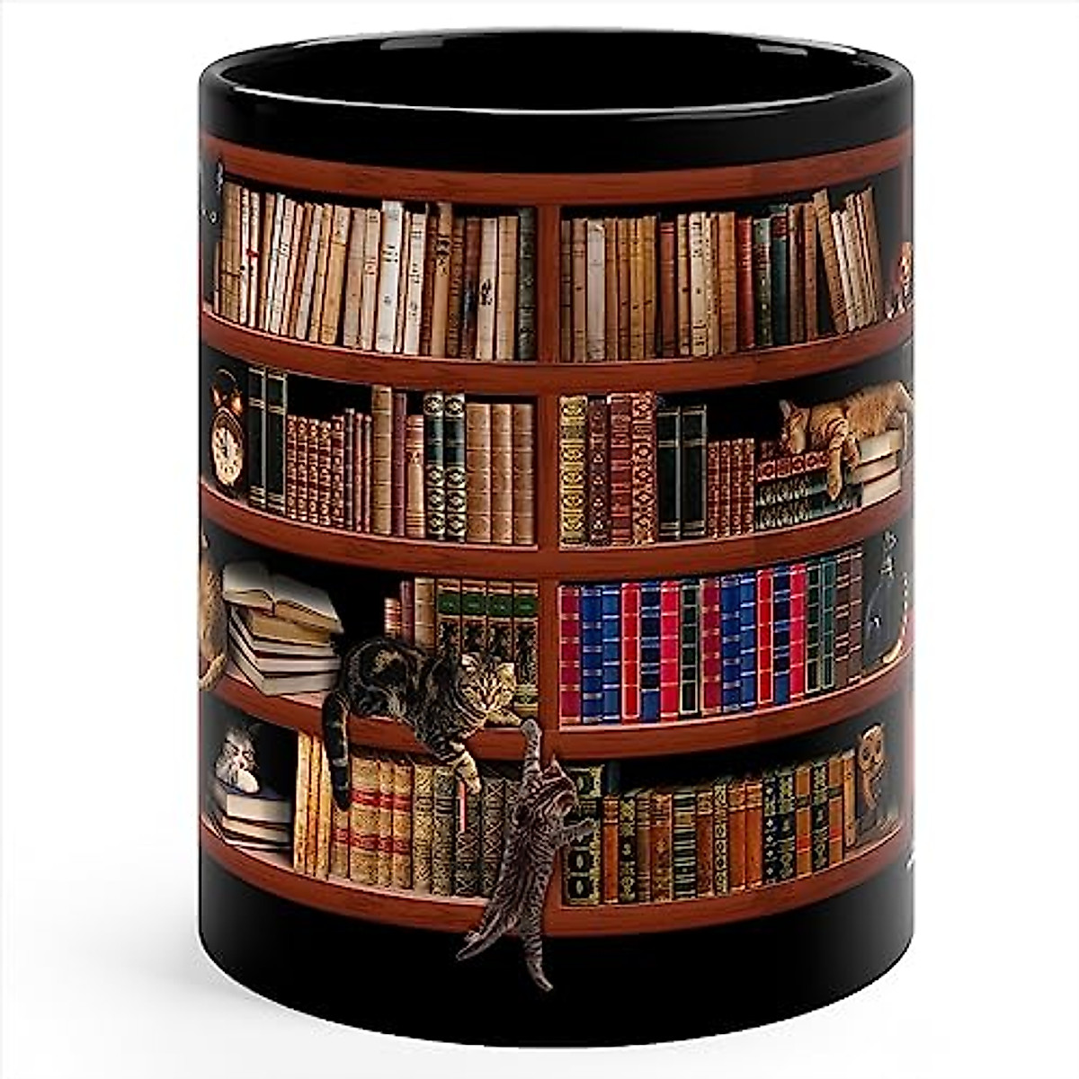 Kovan Library Bookshelf Mug Book Lovers Coffee Mug Library Mug for Cat and Book Lover Book Coffee Mug Book Mug Bookworm Mug Book Club Cup - Gifts for Readers Bookish Black Mug 11Oz With Keychain