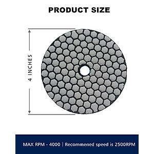 ComeFloor Dry Diamond Polishing Pads for Granite Marble Stone 4 Inch Set 7 Pieces Grinding Pads Plus a Alu Backer Pads