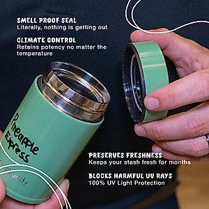 nugbuddy Mini Airtight Storage Container - Vacuum Sealed Insulated w Nested Glass Jar - UV Protection, Temperature Controlled Stainless - Whiteboard Finish w Marker Included - 100 ml (1/4 Oz)