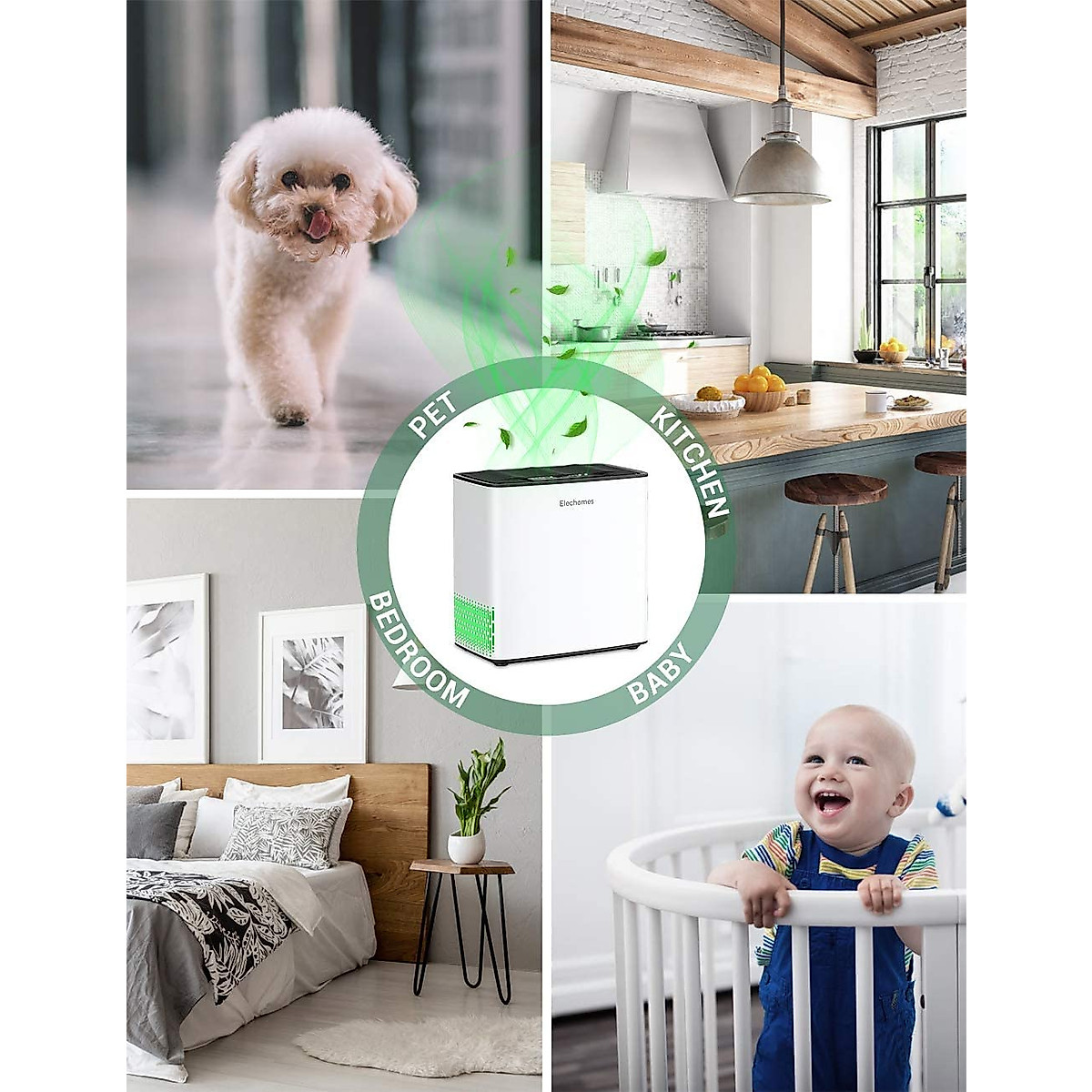 HEPA Air Purifier for Home, Elechomes P1801 Air Cleaner with Auto Mode, Air Quality Sensor, Removes 99.97% Dust Smoke Pet Dander, 22dB Ultra-Quiet, White
