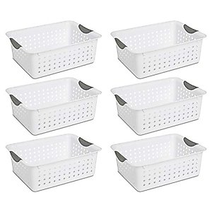 Sterilite 16248006 Medium Ultra Basket, White Basket w/ Titanium Inserts, 6-Pack