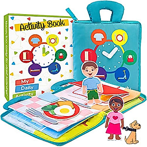 deMoca Montessori Busy Book for Toddlers, Travel Quiet Book with 10 Pages for Learning Boys and Girls, Sensory Cloth Activity Book with Interactive Daily Activities, Travel Toy for Kids