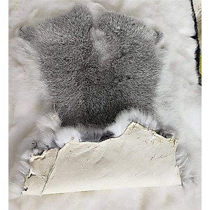 2Pack Real Natural Rabbit Fur Craft Grade Rabbit Pelts Sewing Quality Leather Rug Blanket (Cyan Gray)